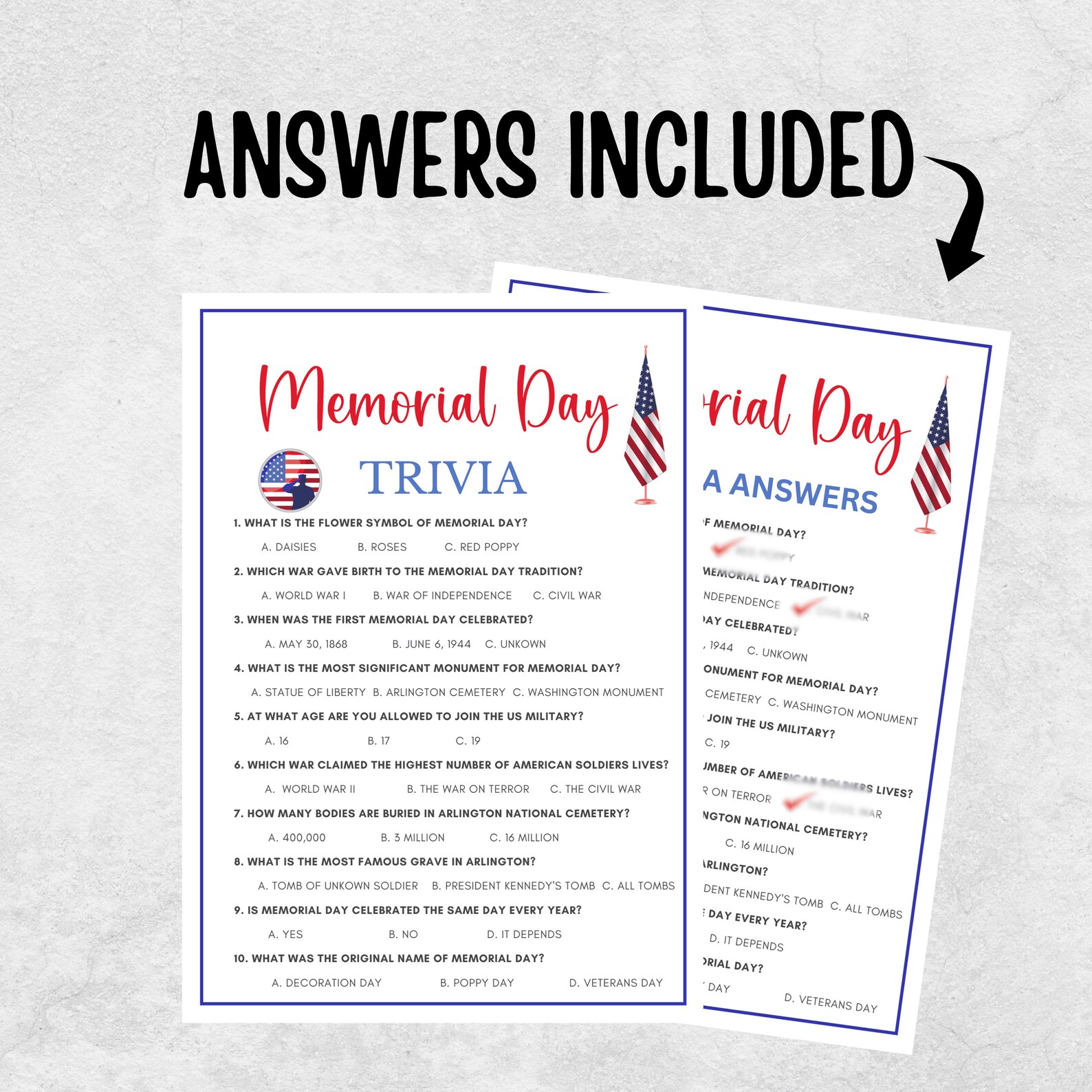 Memorial Day Trivia, Memorial Day Games, Memorial Day Party Game for ...