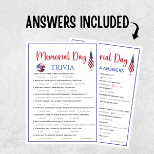 Memorial Day Trivia, Memorial Day Games, Memorial Day Party Game for ...