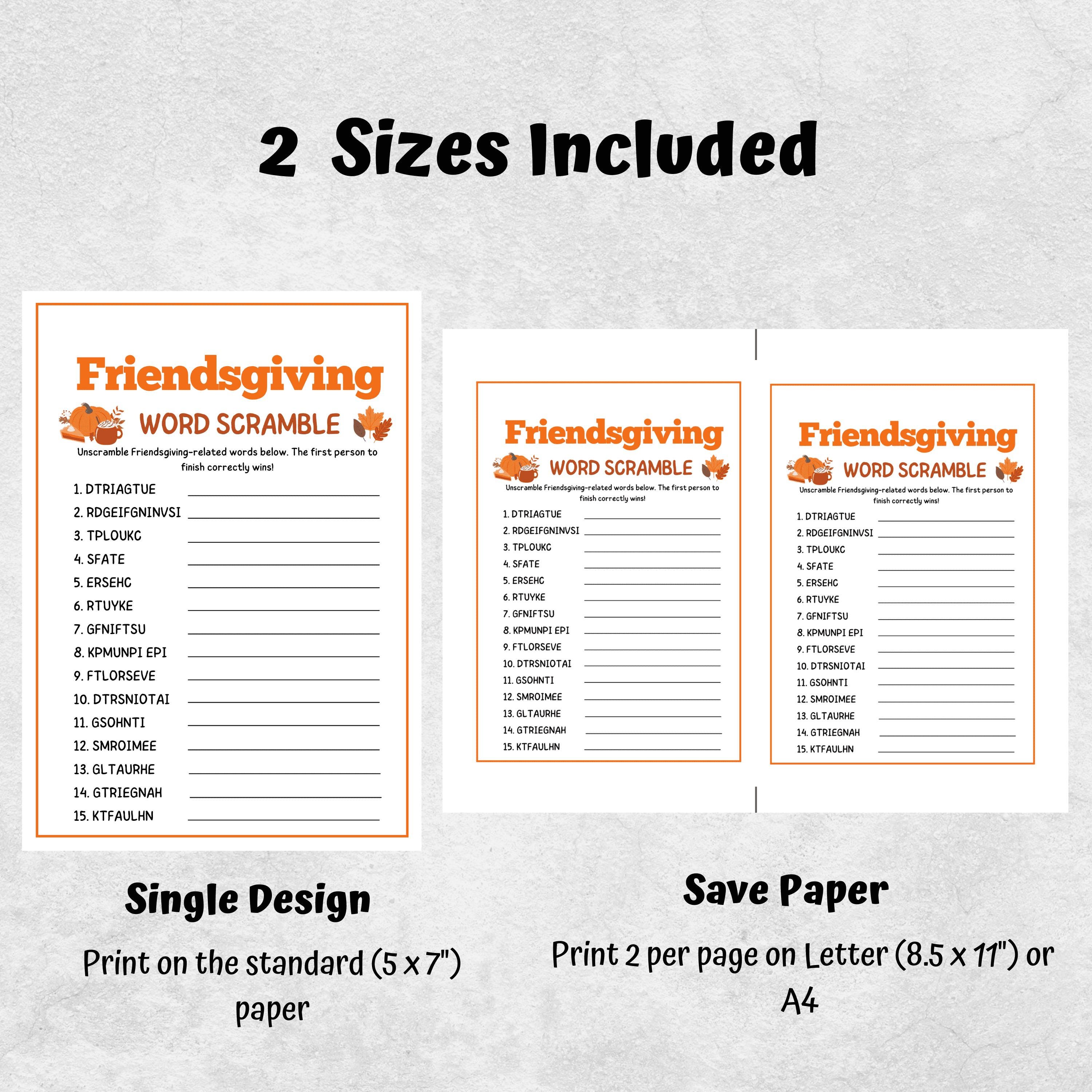 Friendsgiving Games, Word Scramble, Friendsgiving Party Games ...