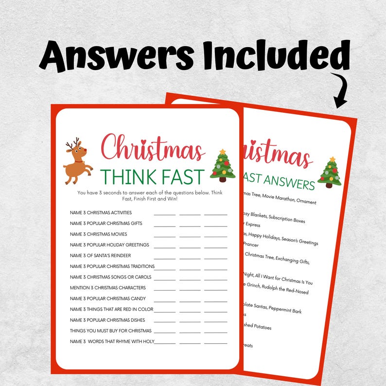 Christmas Games, Think Fast, Christmas Party Games, Christmas Trivia ...