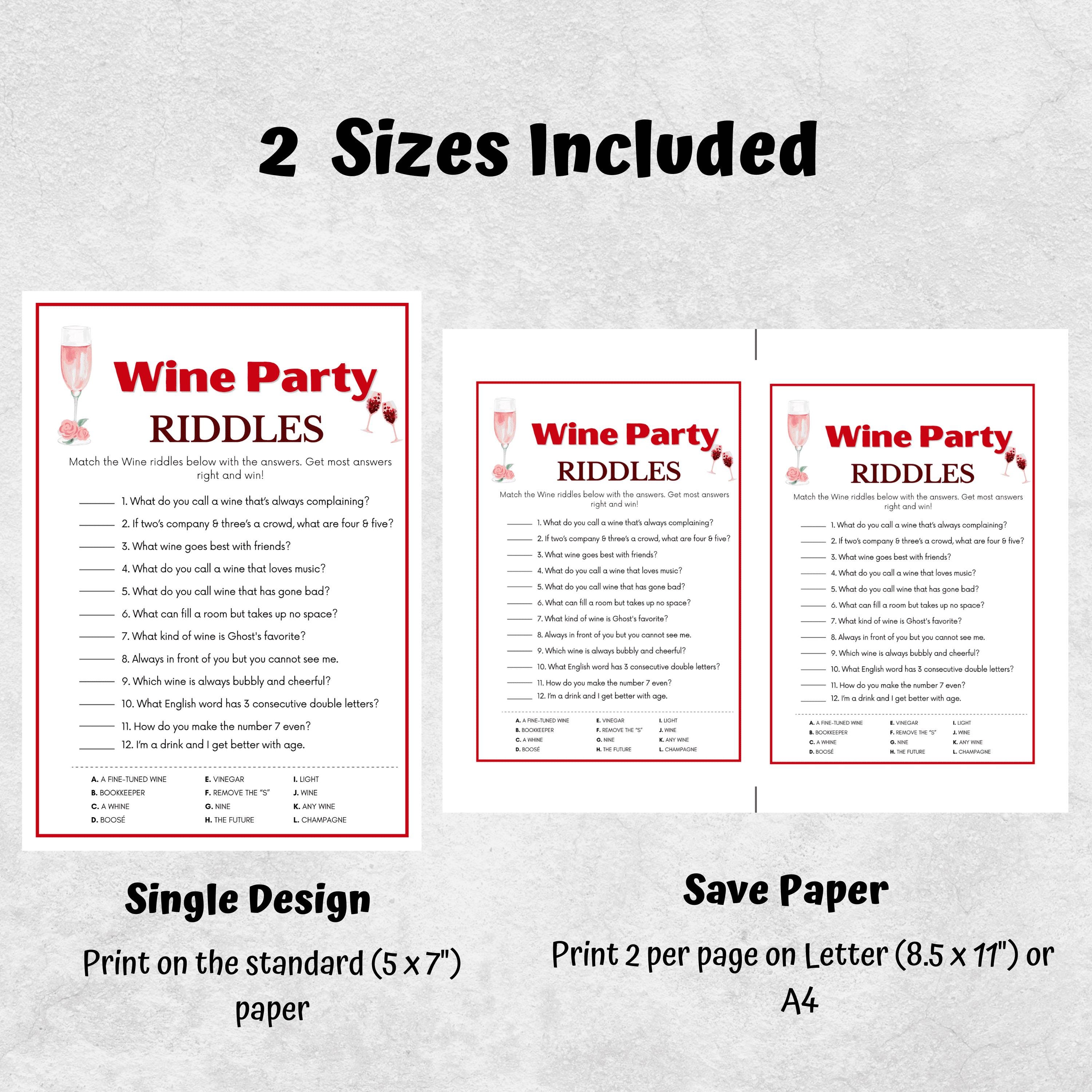 Wine Party Riddles, Wine Party Games, Wine Games, Wine Tasting Games ...
