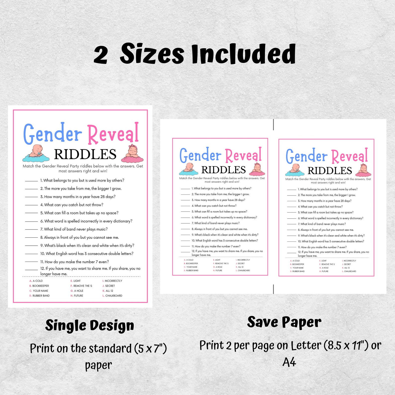 Gender Reveal Riddles, Gender Reveal Games, Blue or Pink Gender Reveal ...