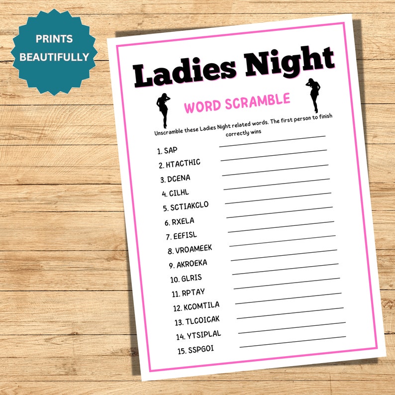 Ladies Night Games Word Scramble Printable Girls Night Out Games, Girls ...