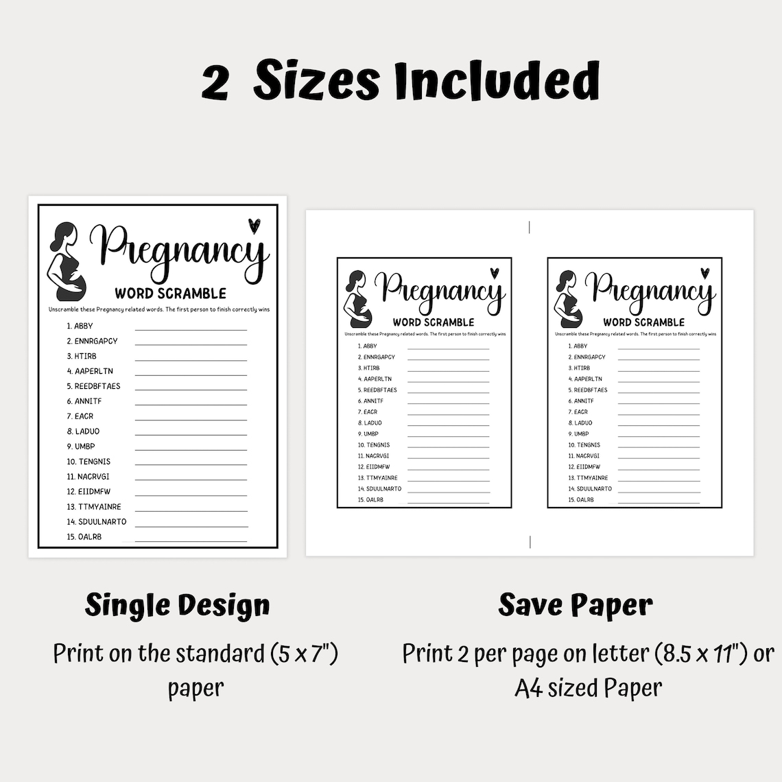 Pregnancy Word Scramble Minimalist Pregnancy Games Baby Shower Games ...