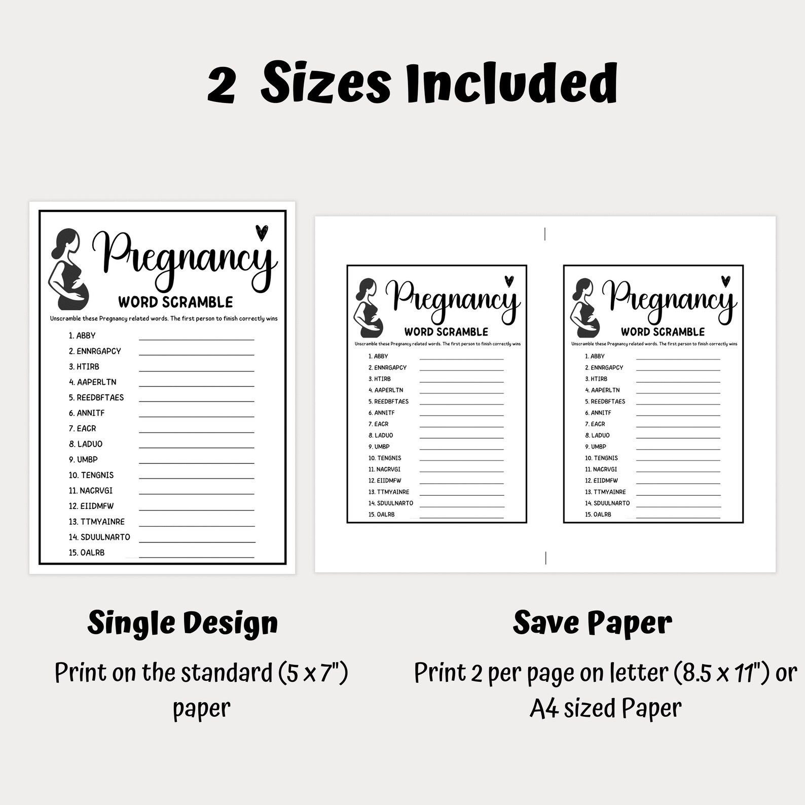 Pregnancy Word Scramble Minimalist Pregnancy Games Baby Shower Games ...