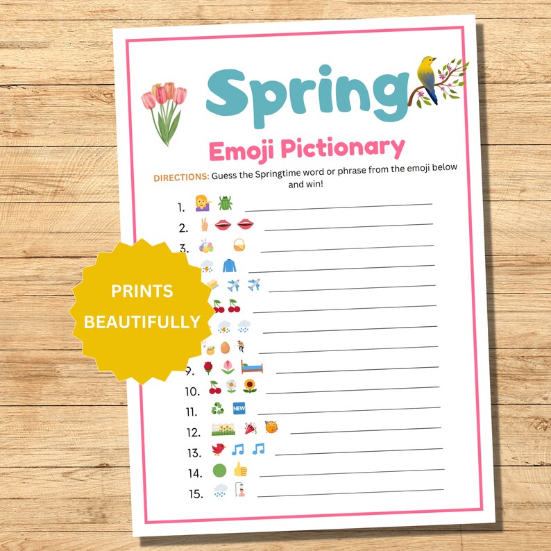 Spring Emoji Pictionary, Spring Emoji Trivia, Party Games for Kids and ...