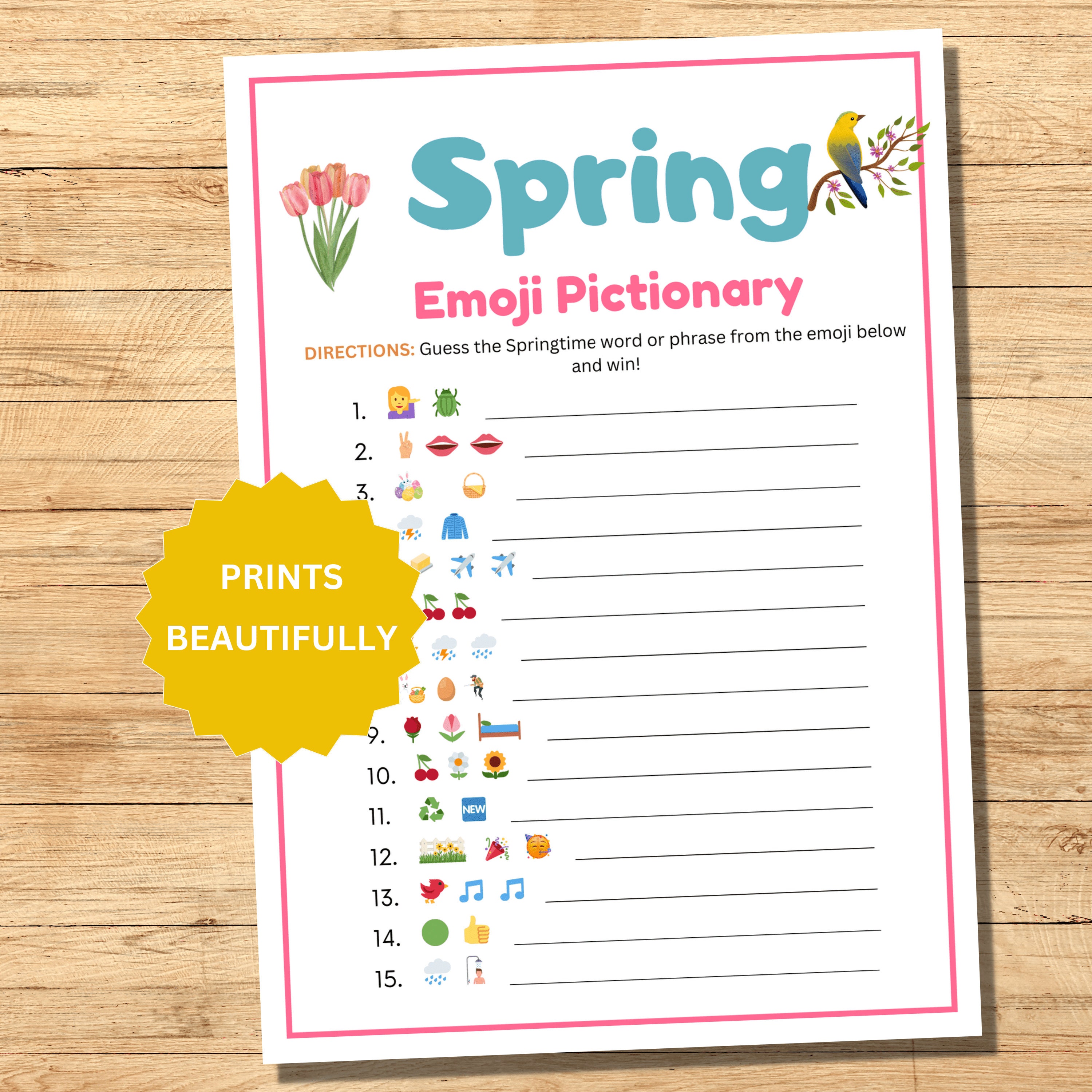 Spring Emoji Pictionary, Spring Emoji Trivia, Party Games for Kids and ...