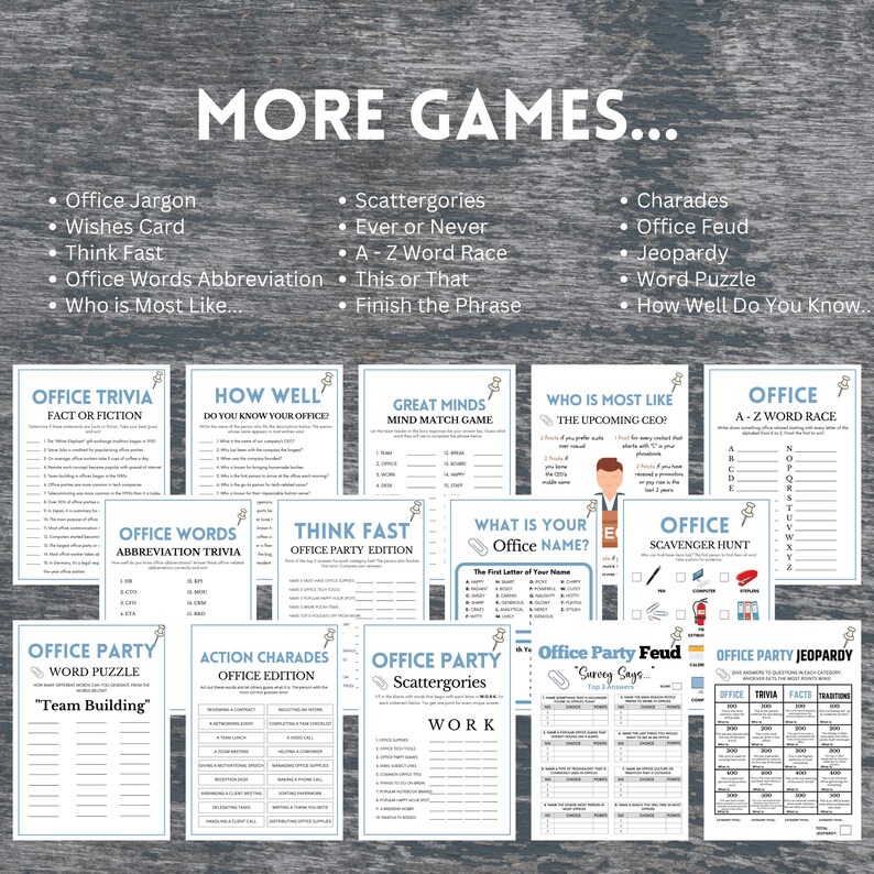 Office Games Bundle, 50 Games SUPER Bundle, Office Party Games, Office Team Building Games ...