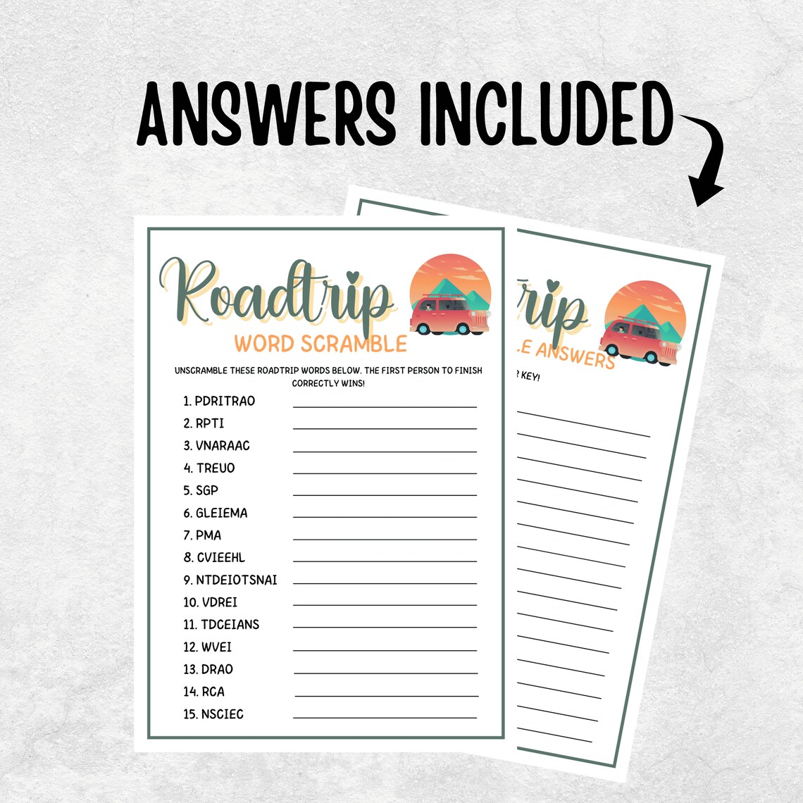 Road Trip Games, Road Trip Word Scramble, Road Trip Games for Kids ...