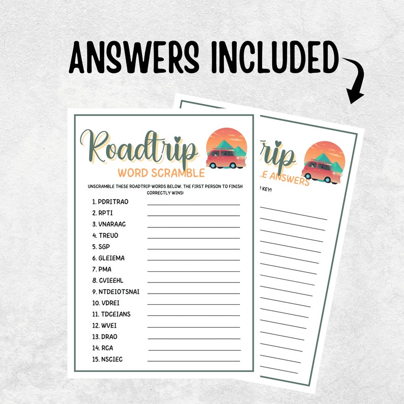 Road Trip Games, Road Trip Word Scramble, Road Trip Games for Kids ...