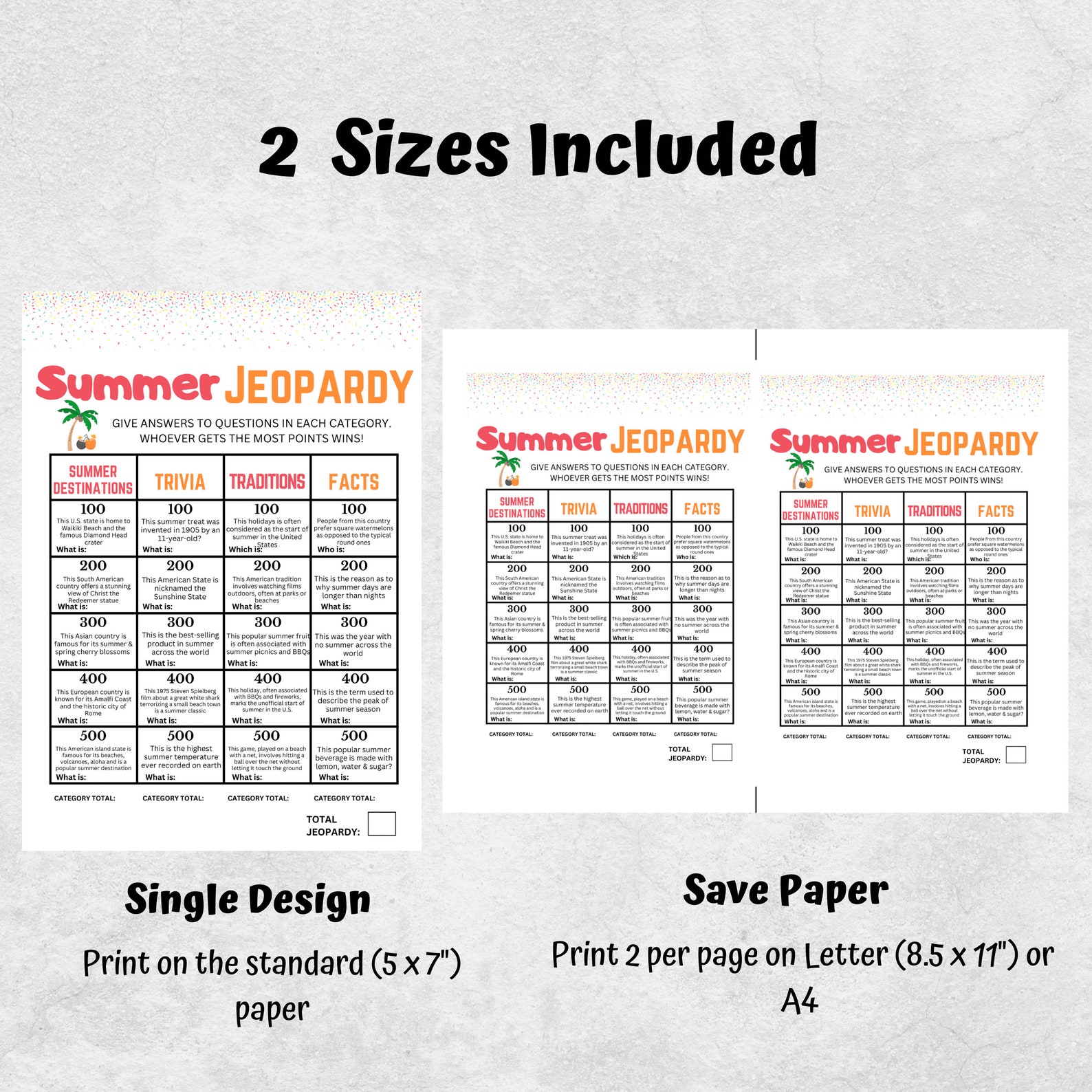 Summer Trivia, Summer Jeopardy, Summer Party Games for Kids, Summer ...