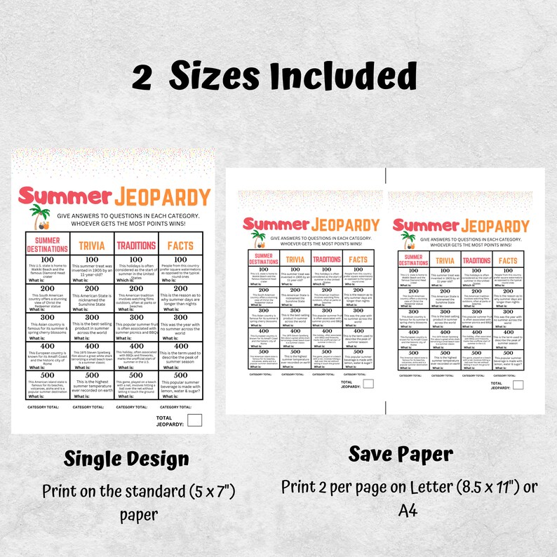 Summer Trivia, Summer Jeopardy, Summer Party Games for Kids, Summer ...