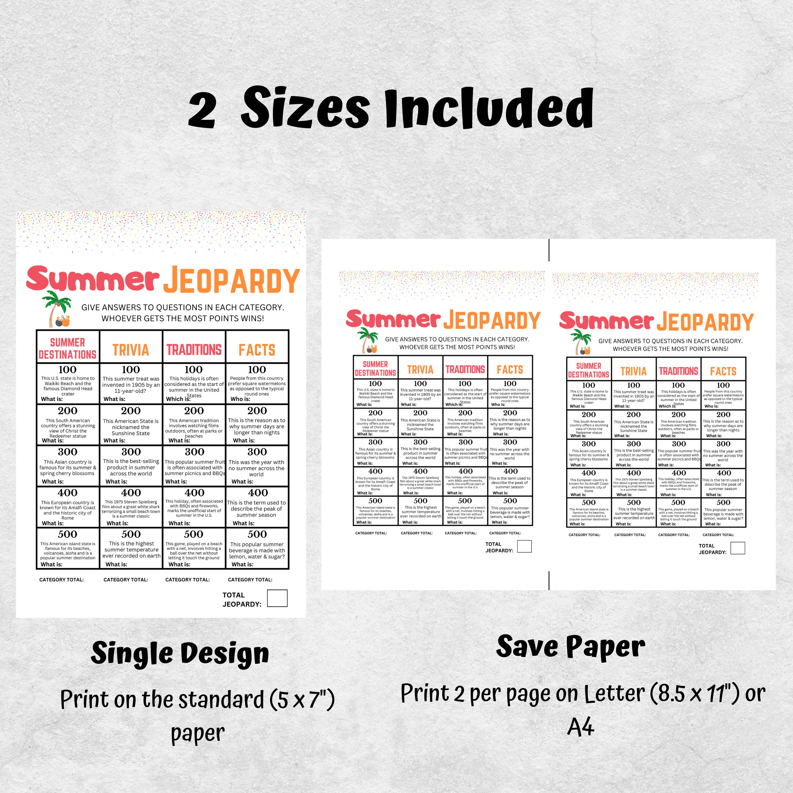 Summer Trivia, Summer Jeopardy, Summer Party Games for Kids, Summer ...