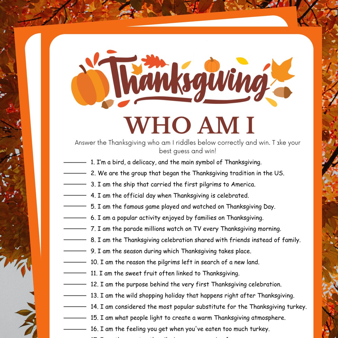 Thanksgiving Who Am I Riddles, Thanksgiving Games, Thanksgiving Party ...