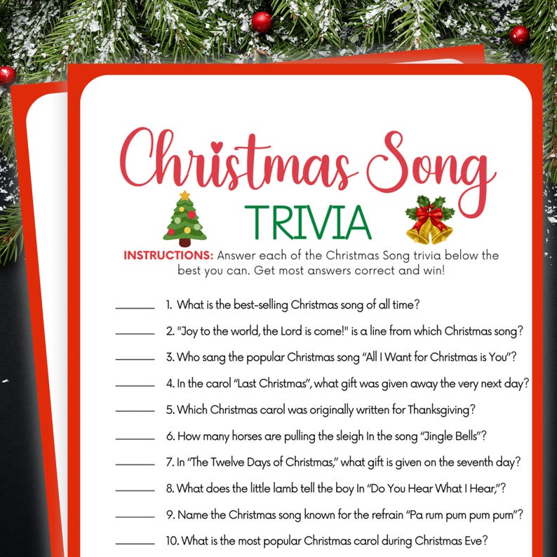 Christmas Song Trivia, Christmas Games, Printable Christmas Party Games ...