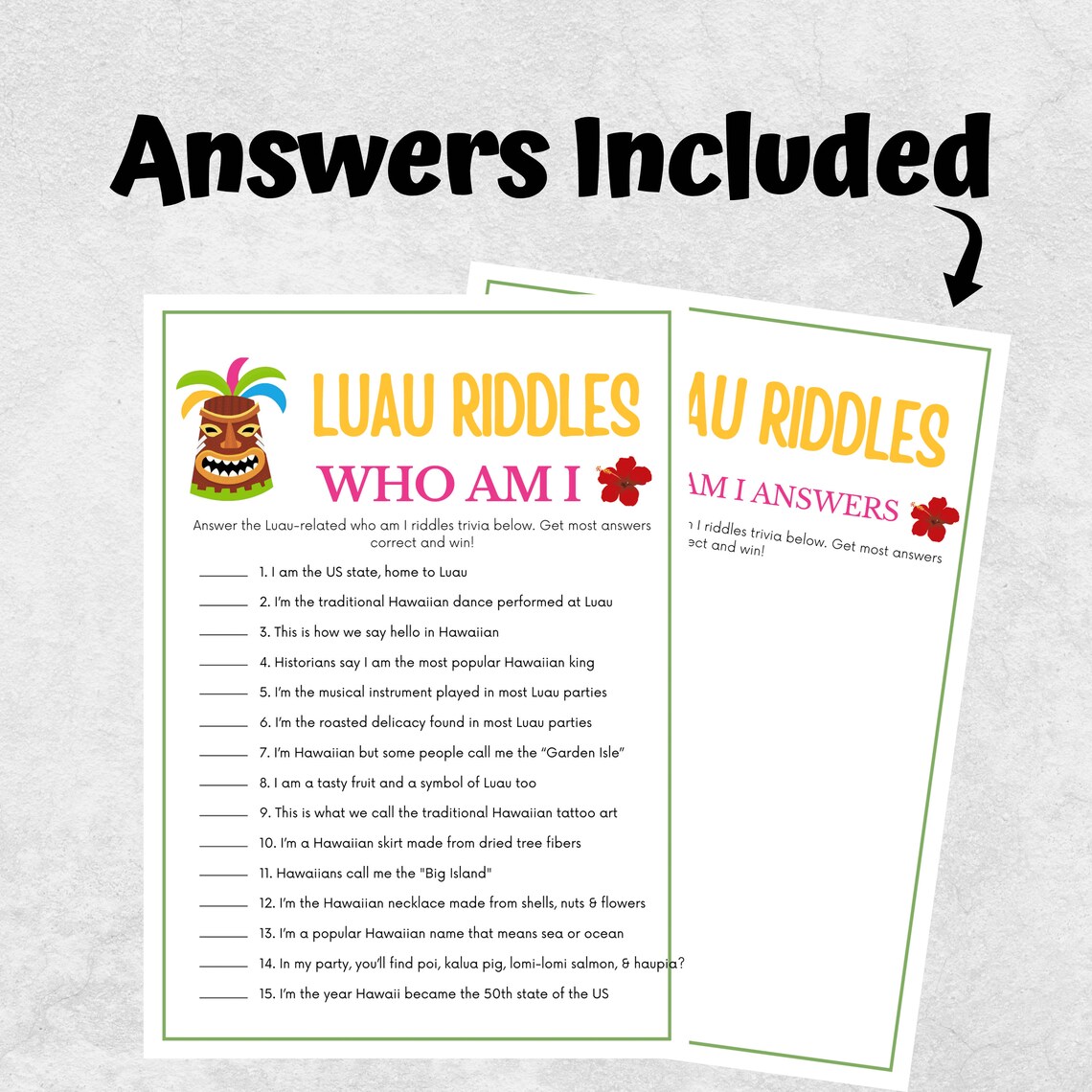 Luau Party Games, Who Am I Riddles, Luau Games, Luau Trivia, Luau Party ...