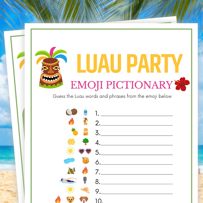 Luau Party Games, Emoji Pictionary, Luau Trivia, Tiki Party Games ...