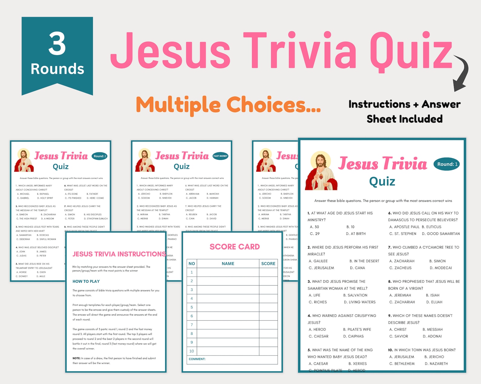 Bible Games, Jesus Trivia Quiz, Bible Games for Kids, Jesus Trivia ...
