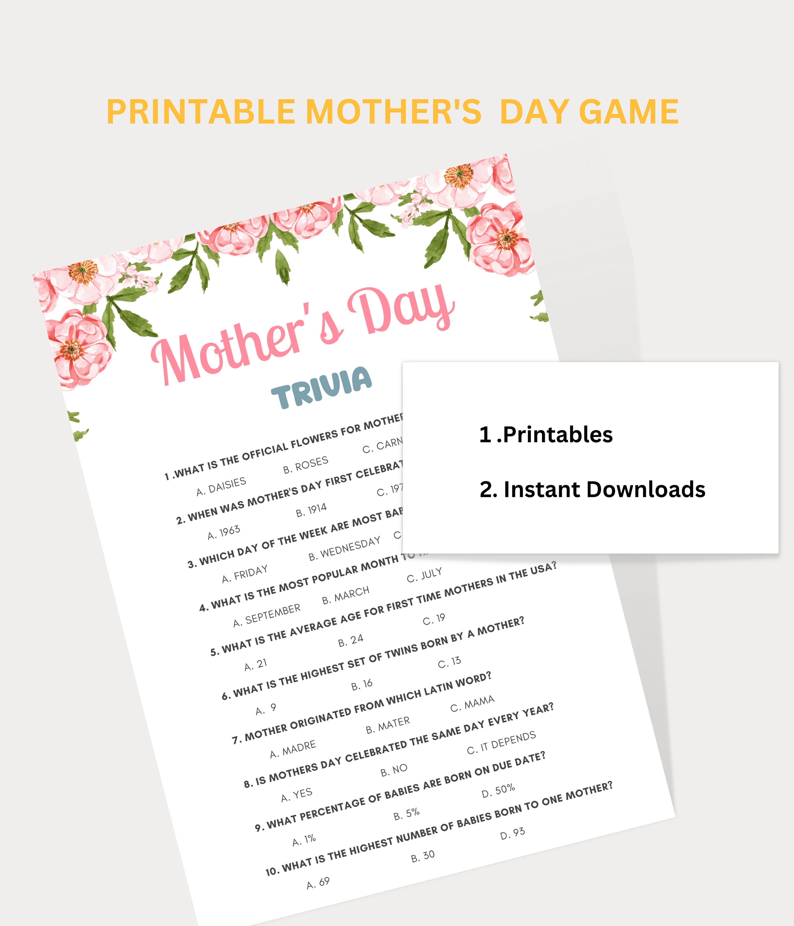Mothers Day Games Mother's Day Trivia Games for Mom - Etsy