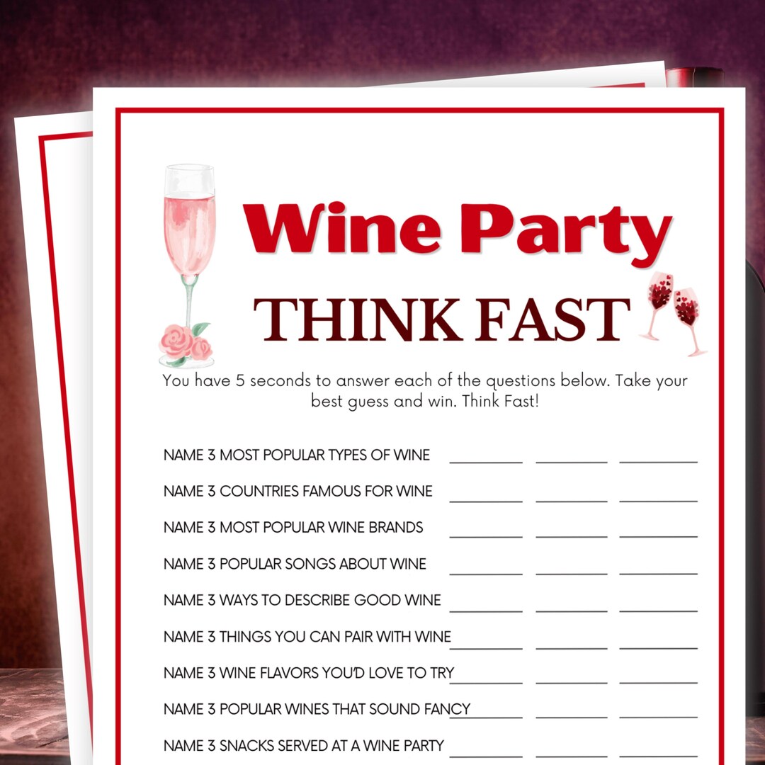 Wine Party Think Fast, Wine Party Games, Wine Tasting Party Games, Wine ...