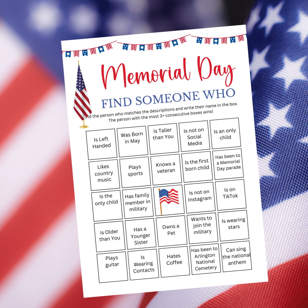 Memorial Day Games, Find the Guest BINGO, Mix and Mingle BINGO ...