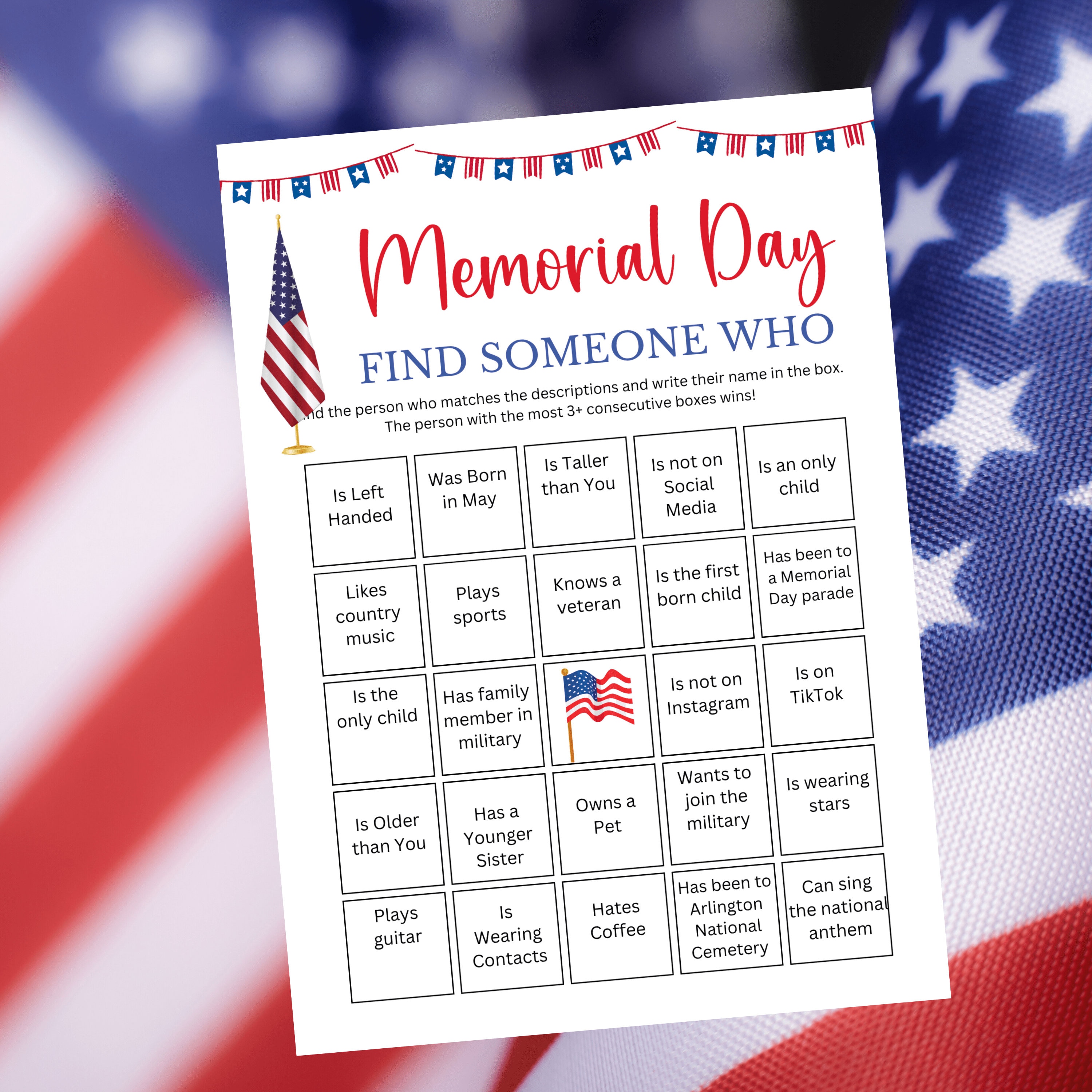 Memorial Day Games, Find the Guest BINGO, Mix and Mingle BINGO ...