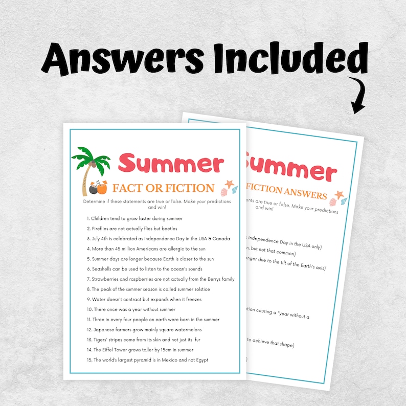 Summer Trivia, Fact or Fiction, Summer Games, Summer Party Games for ...
