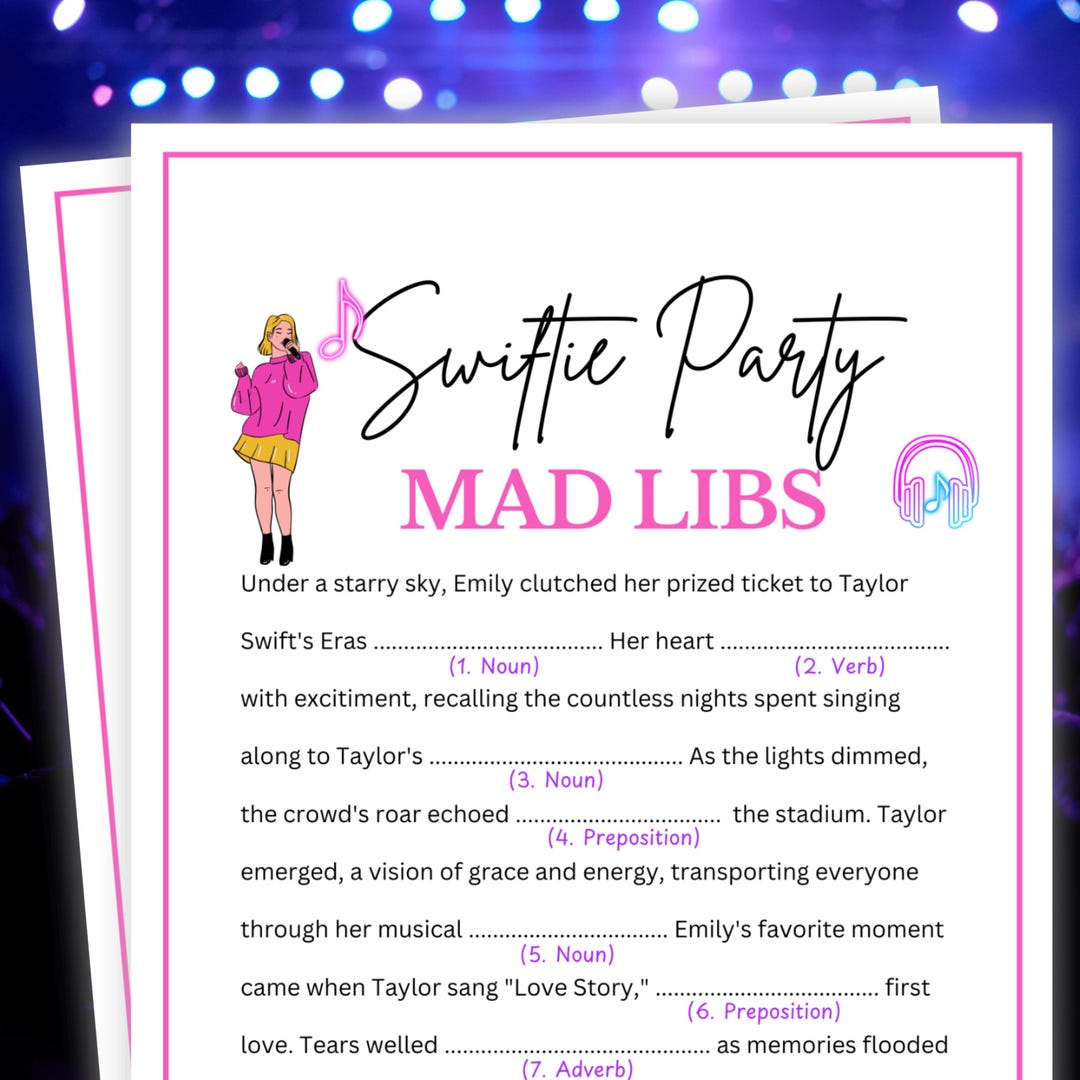 Swiftie Party Games, Madlibs, Taylor Swift Party Games, Swiftie Eras ...