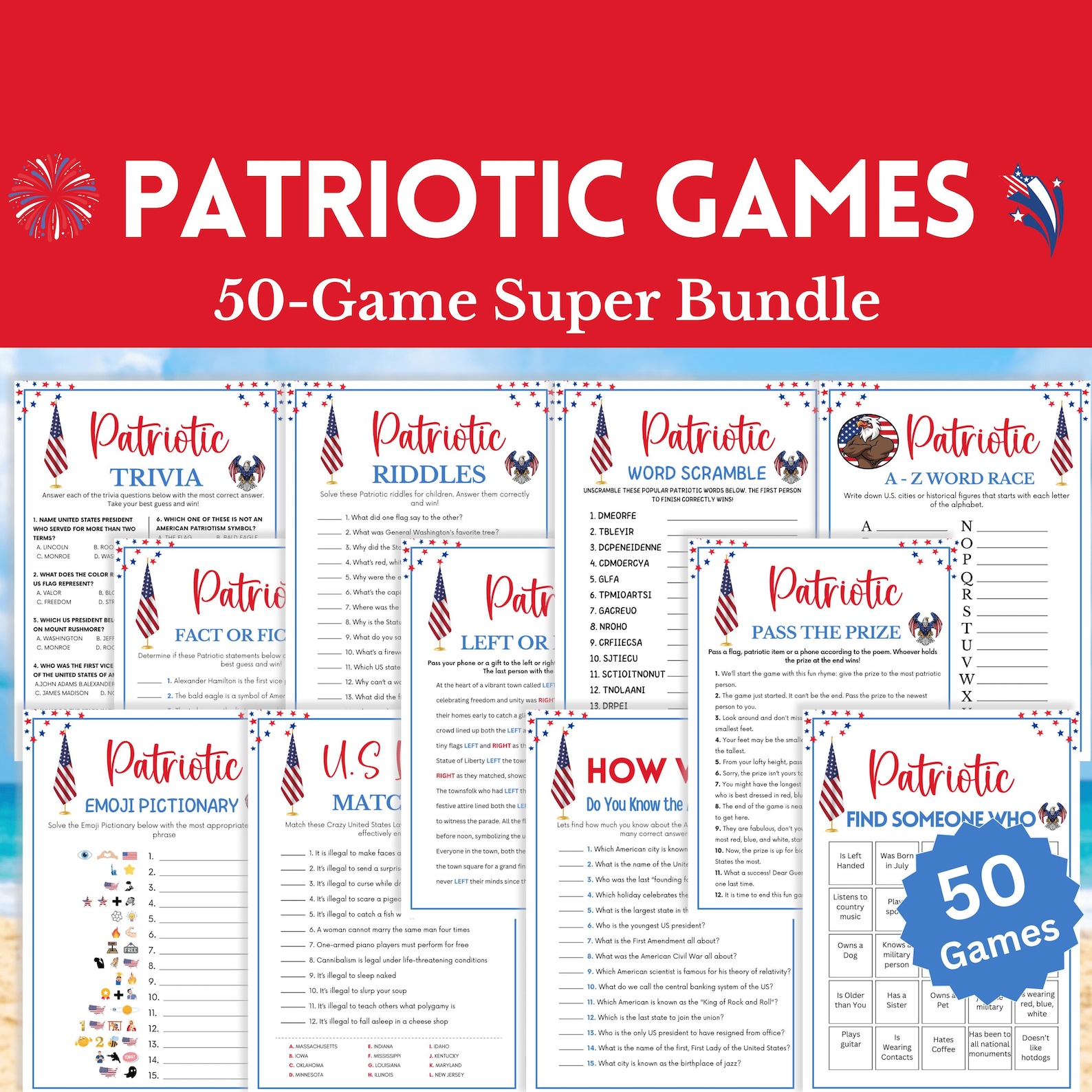 Patriotic Party Games 50 Games Bundle Patriotic Games Patriotic Party ...