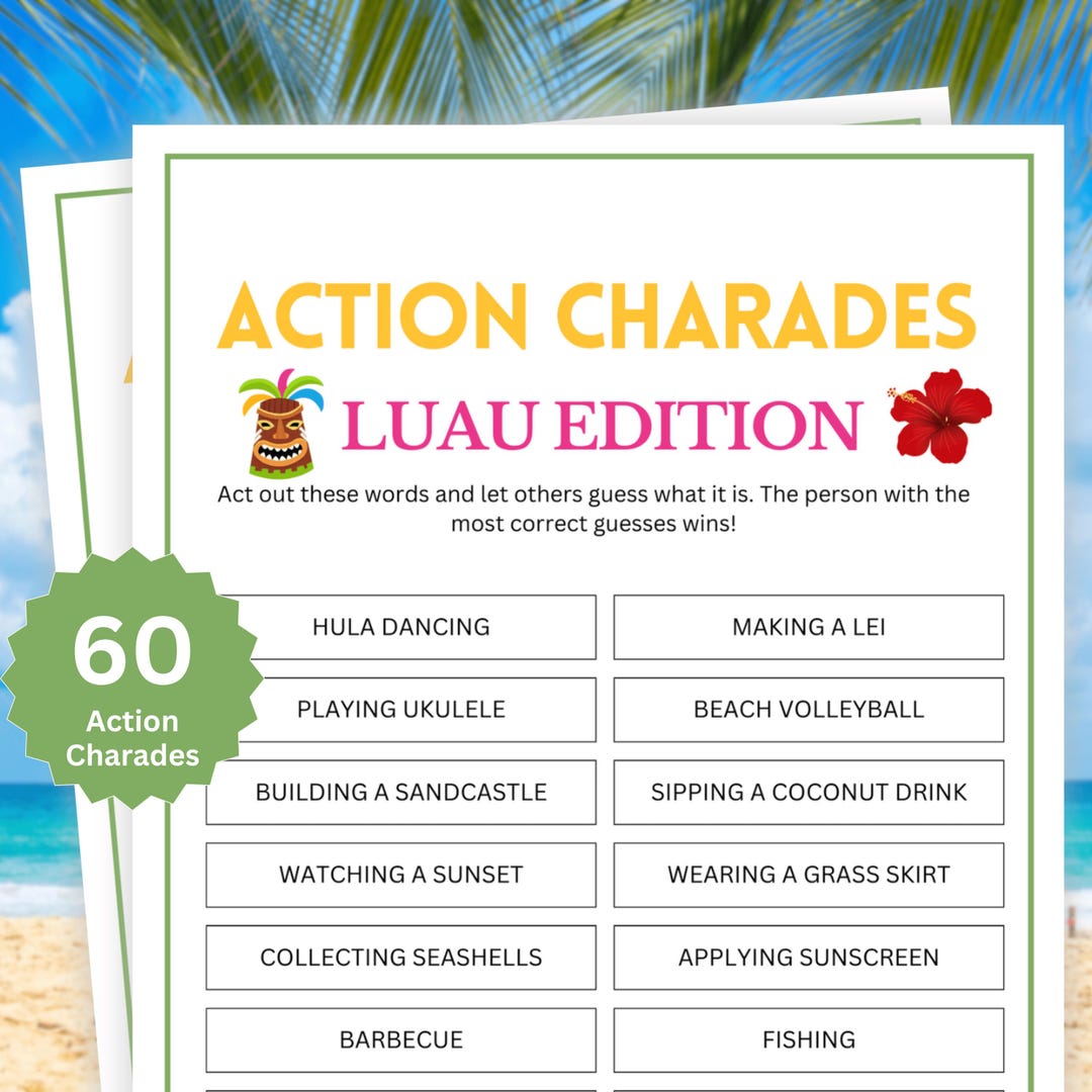 Luau Party Games, Charades, Luau Games, Aloha Party Games, Tropical ...