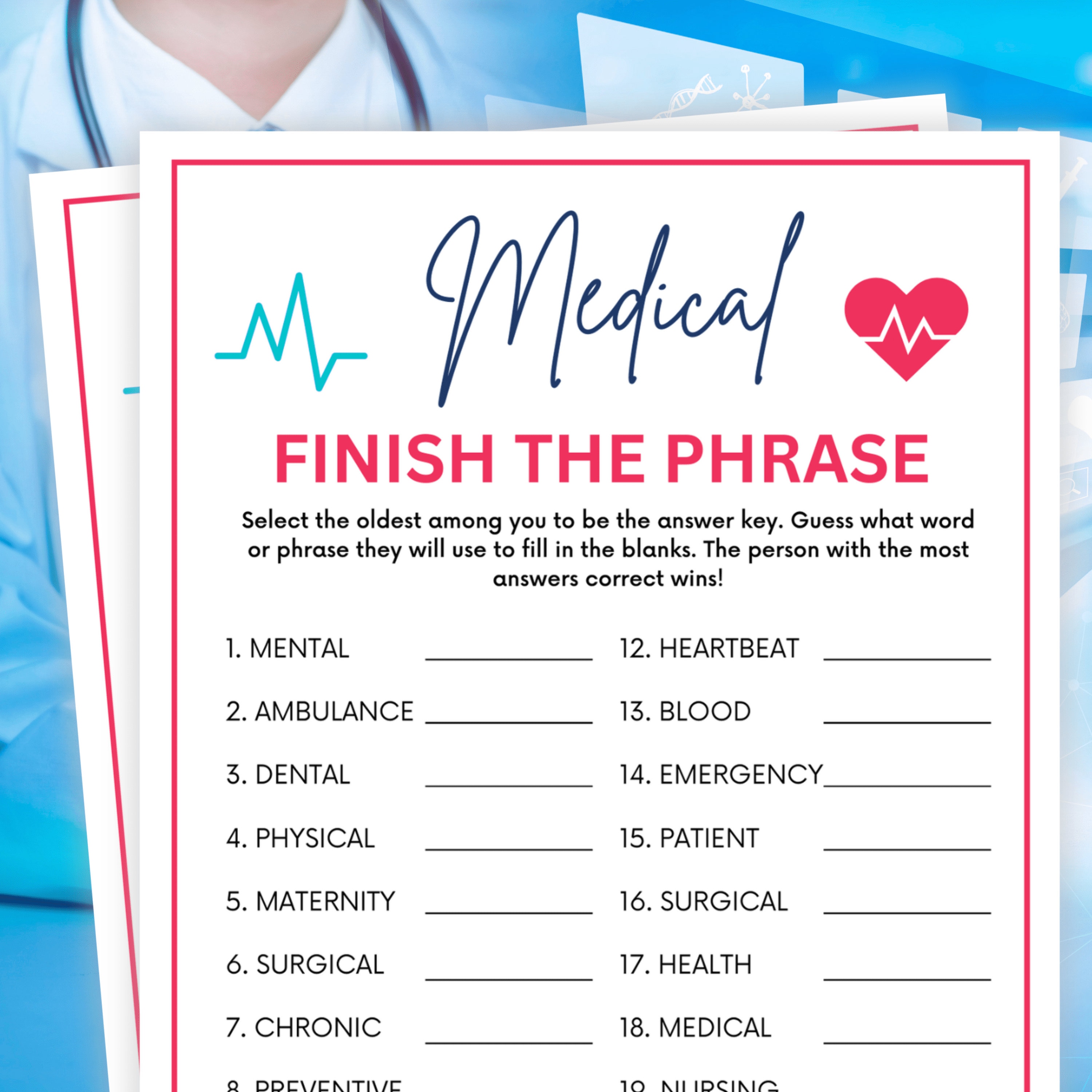 Medical Games, Finish the Phrase, Medical Party Games, Nurse Games ...
