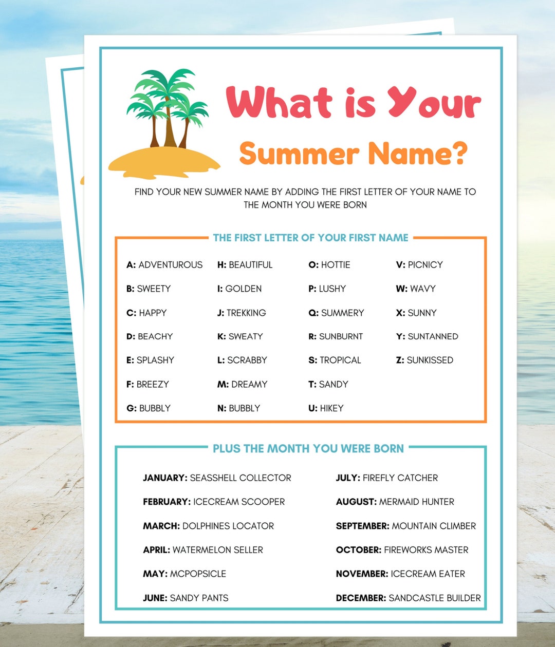 Summer Games, What is Your Summer Name?, Summer Game for Kids, Summer ...