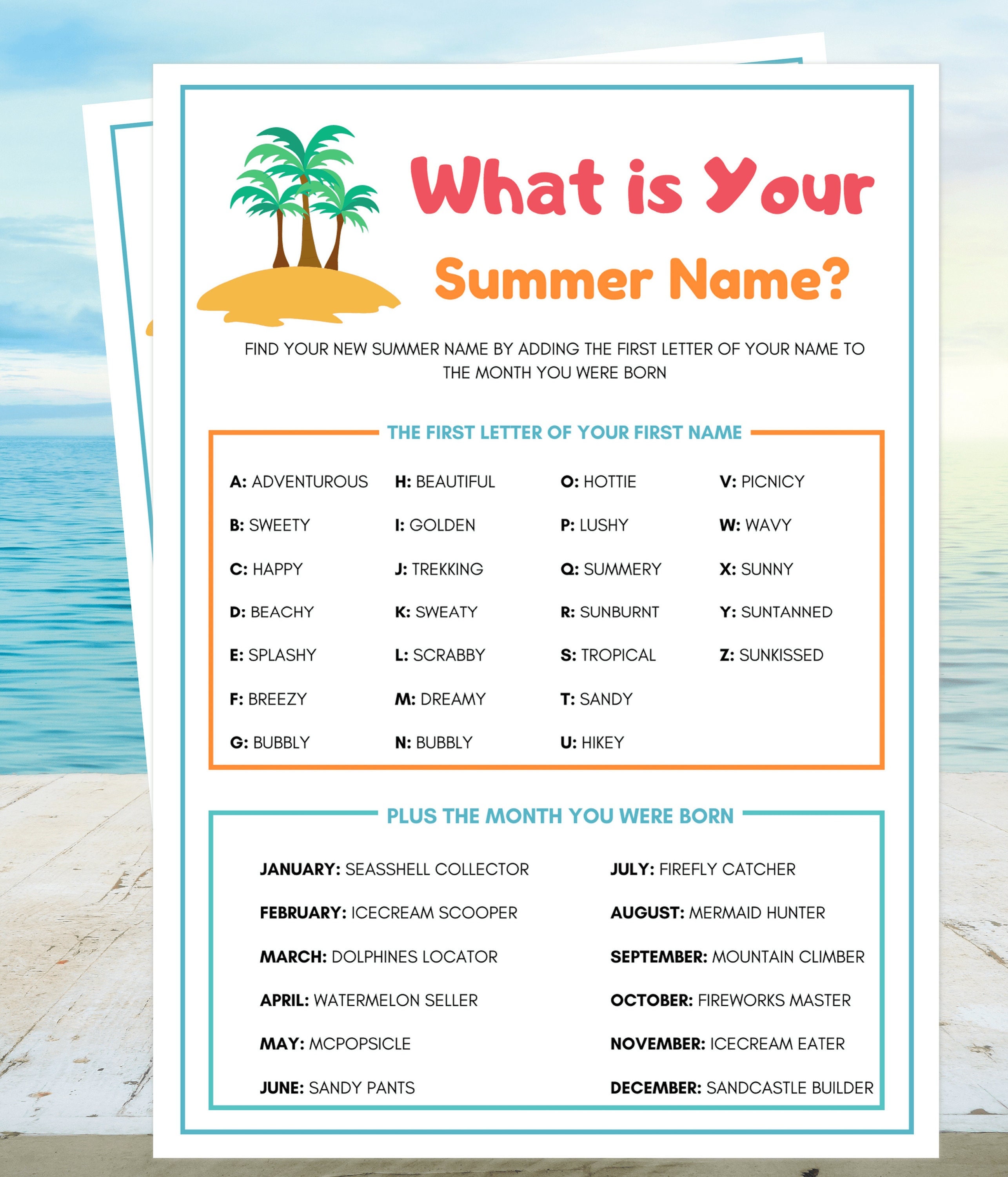Summer Games, What is Your Summer Name?, Summer Game for Kids, Summer ...