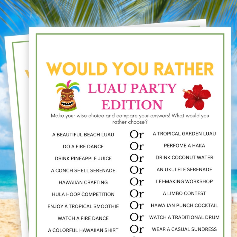 Luau Party Games, Would You Rather, Aloha Party Games, Luau Games ...