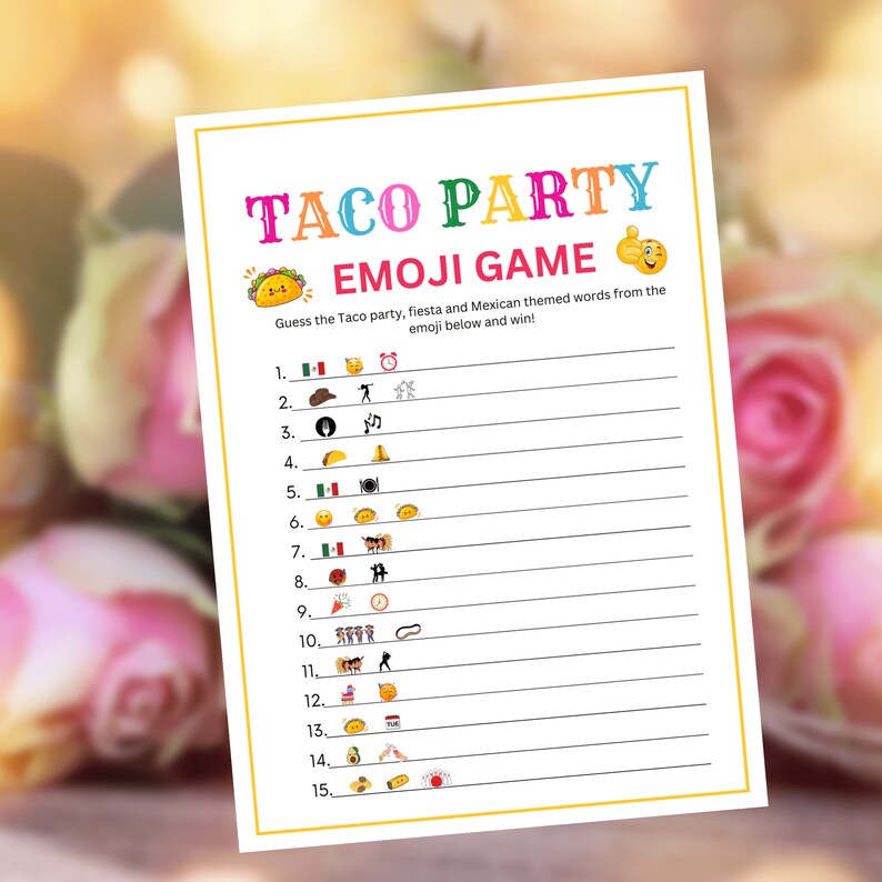 Taco Party Games, Emoji Pictionary, Taco Tuesday Games, Taco Themed ...