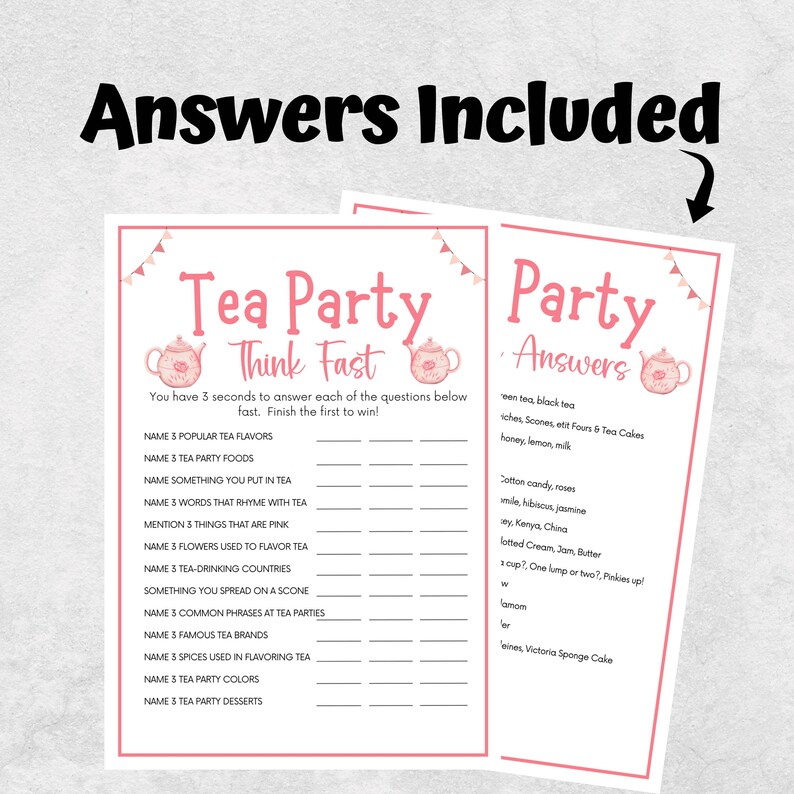 Tea Party Trivia, Think Fast, Tea Party Games, Ladies Tea Party Games ...