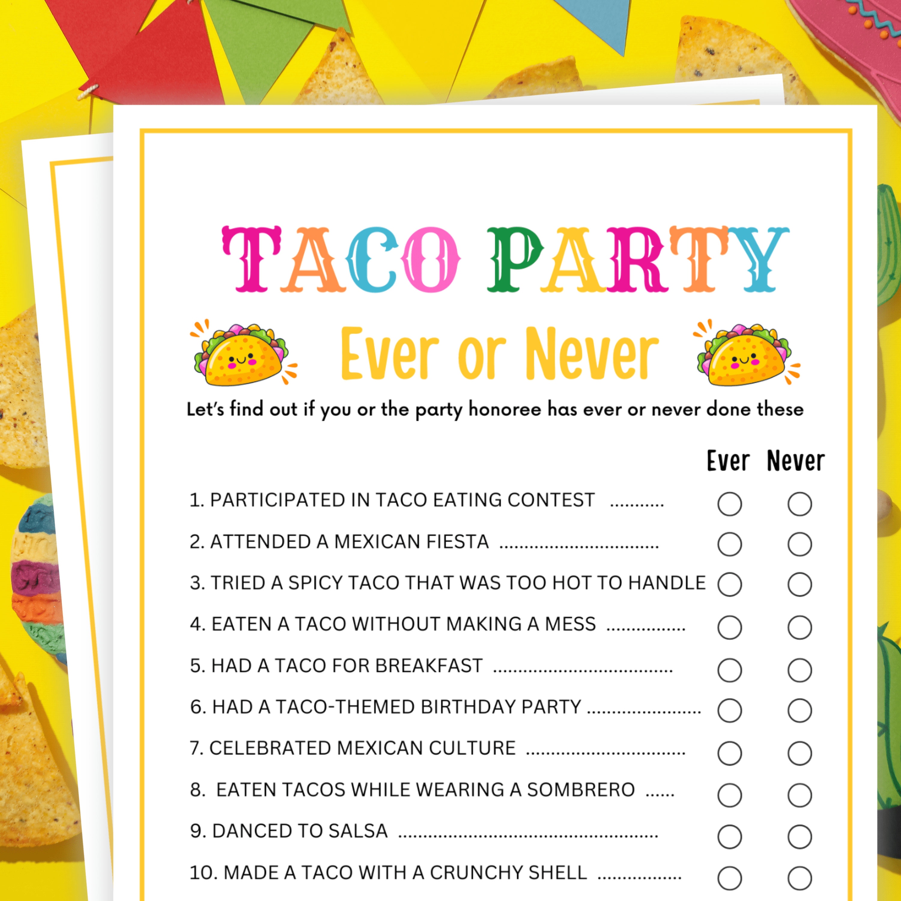 Taco Party Games, Ever or Never, Never Have I Ever Game, Taco Tuesday ...