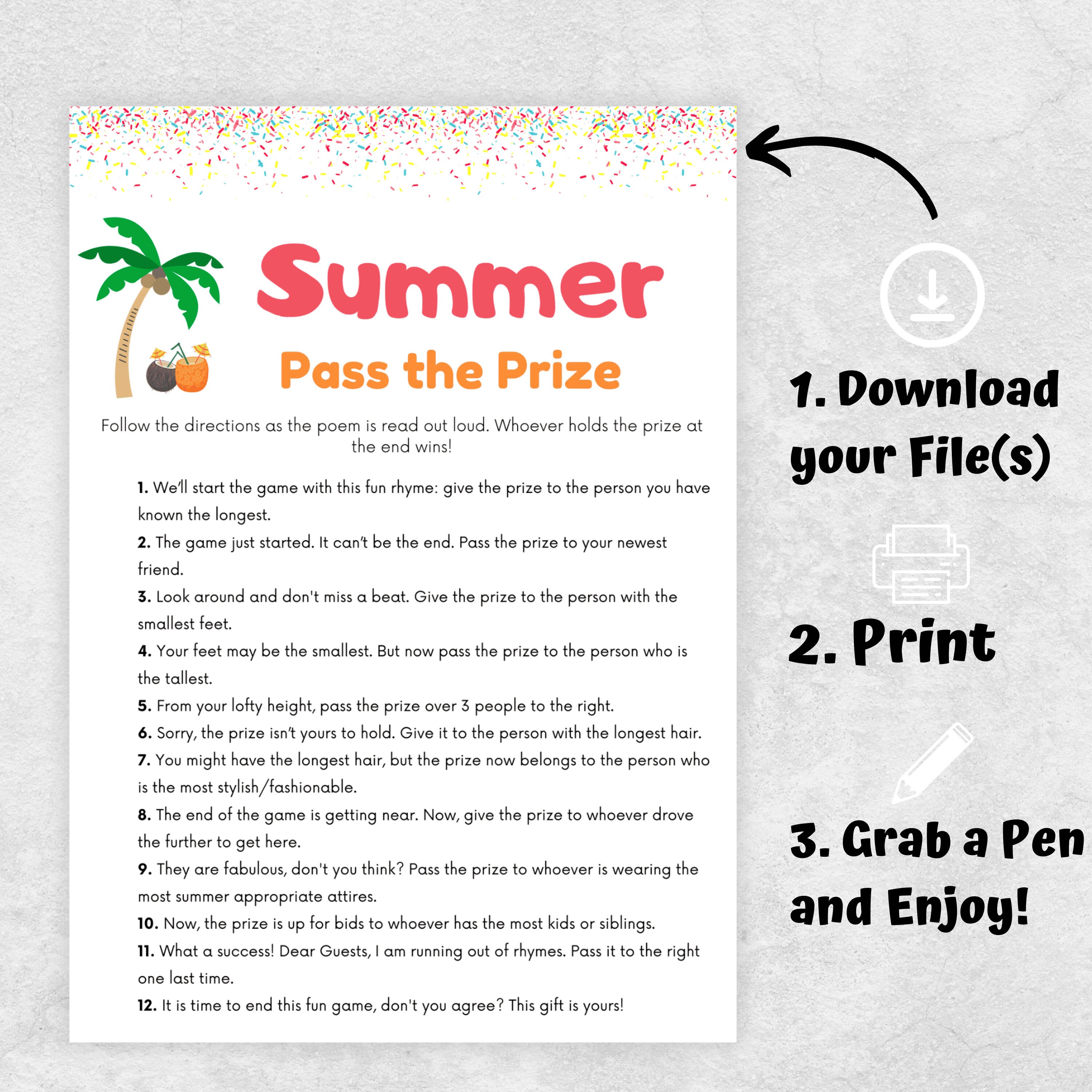 Summer Games, Pass the Prize, Summer Games for Kids, Summertime Games ...