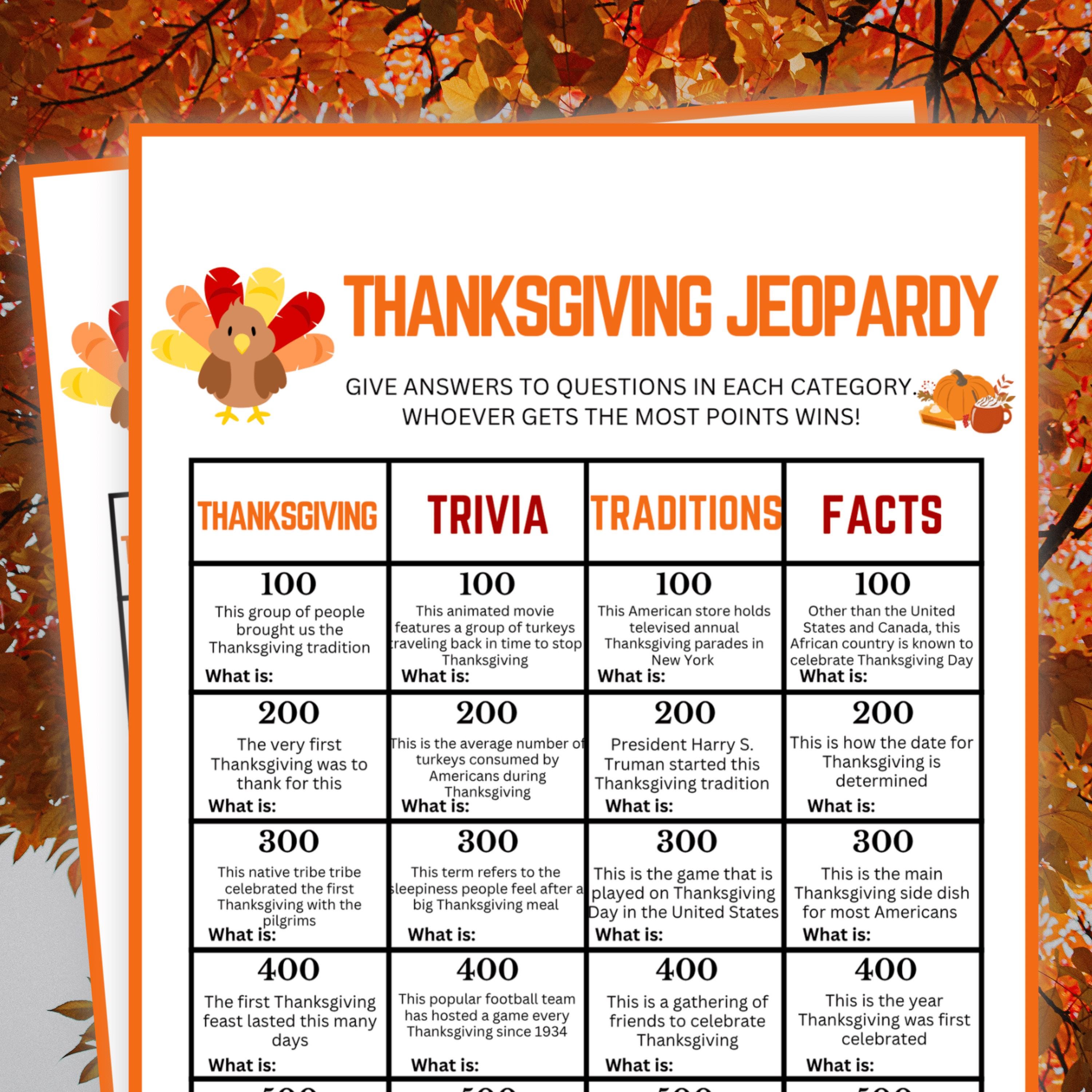 Thanksgiving Jeopardy, Thanksgiving Printable Games, Jeoparty, Fall ...