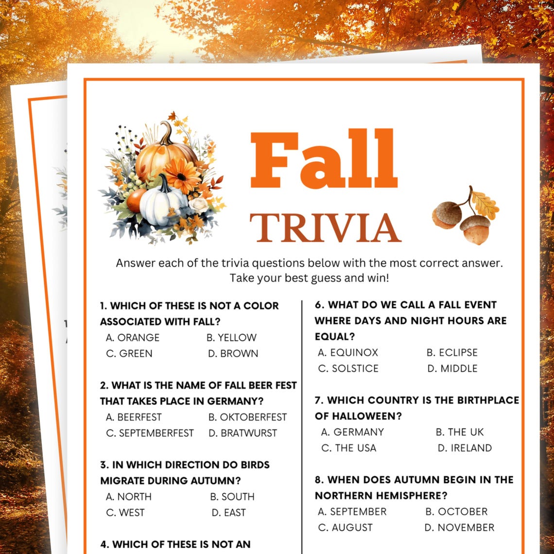 Fall Trivia, Fall Games, Fall Party Games, Fall Games for Kids, Autumn ...