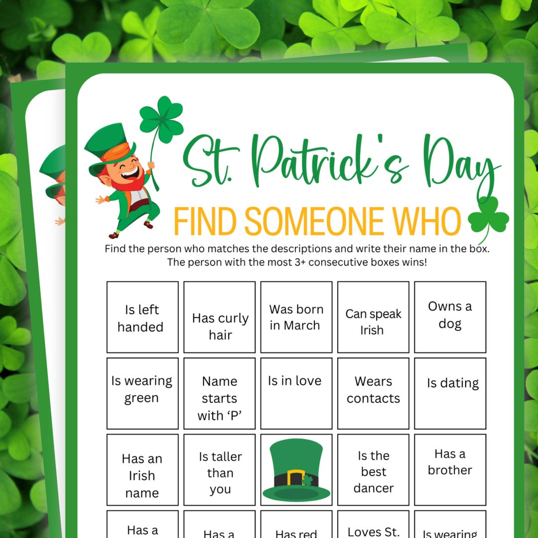 St Patricks Day Games, Find Someone Who, St Patricks Day Party Games ...