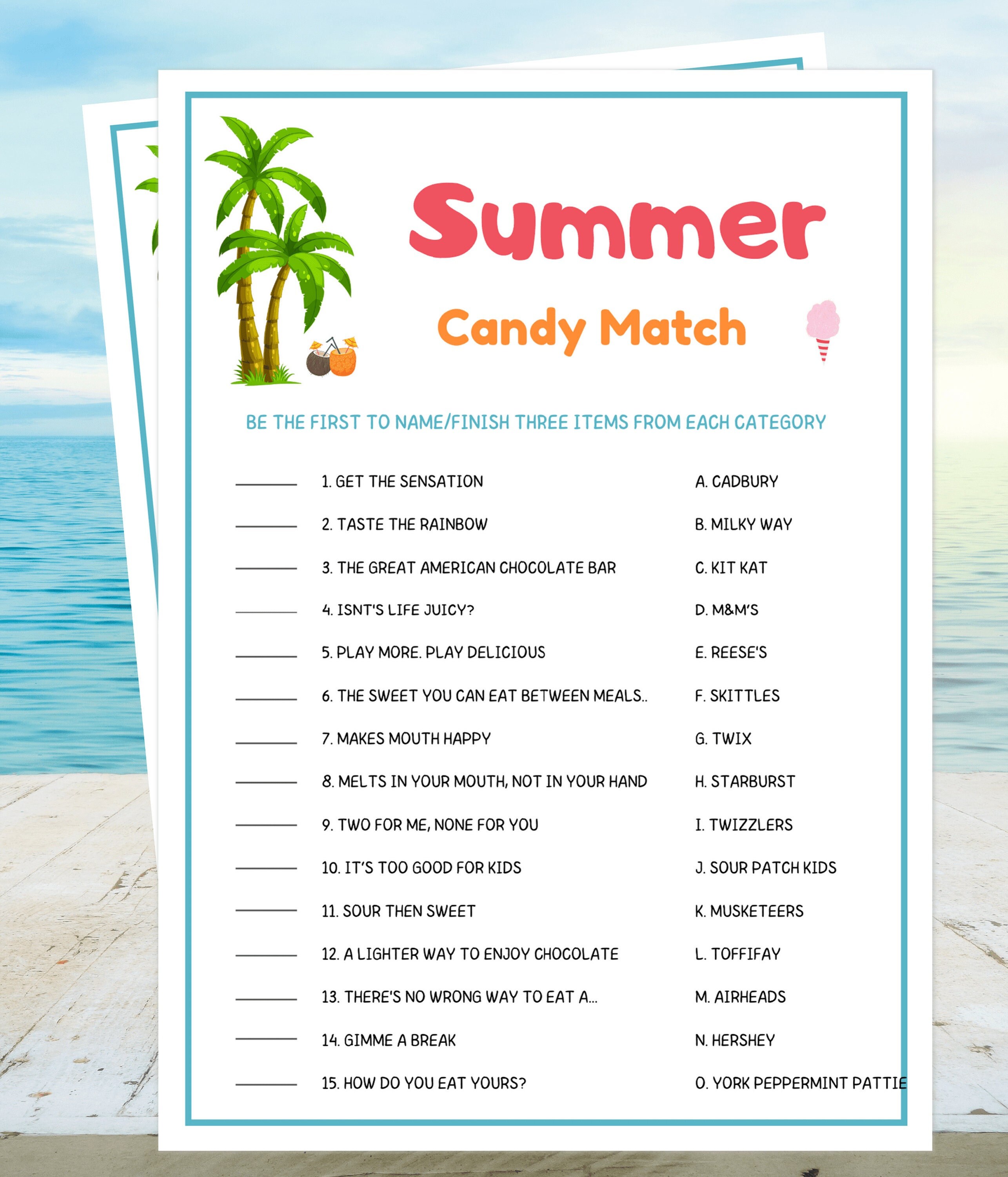 Summer Candy Match Summer Games Summer Party Games Summer - Etsy UK