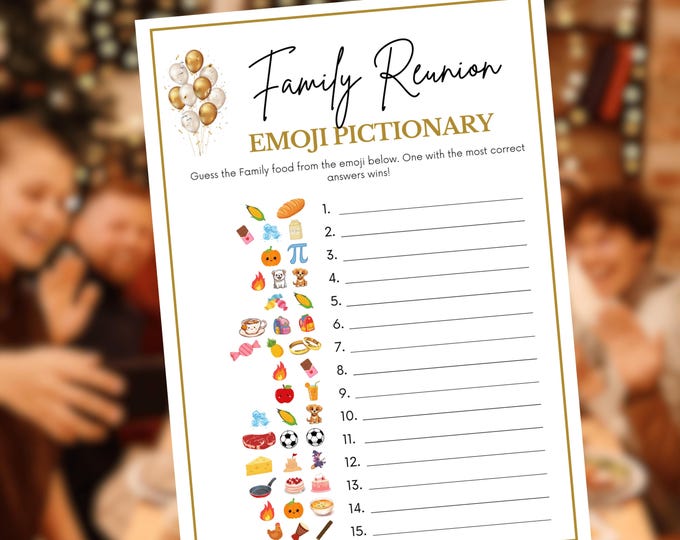 Family Emoji Pictionary Game | Family Gathering Party Games | Printable ...