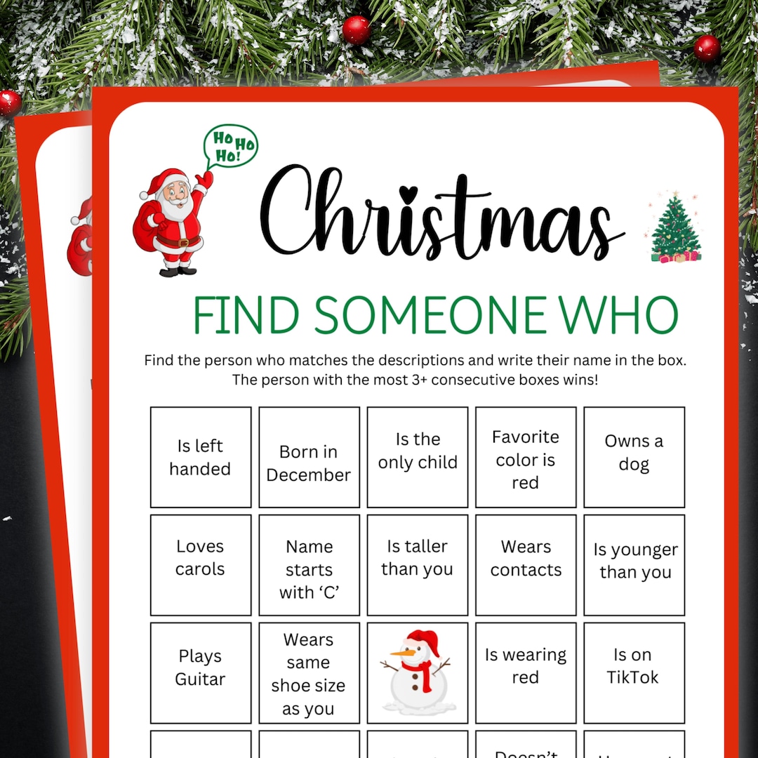 Christmas Games, Find Someone Who, Christmas BINGO, Christmas Party ...