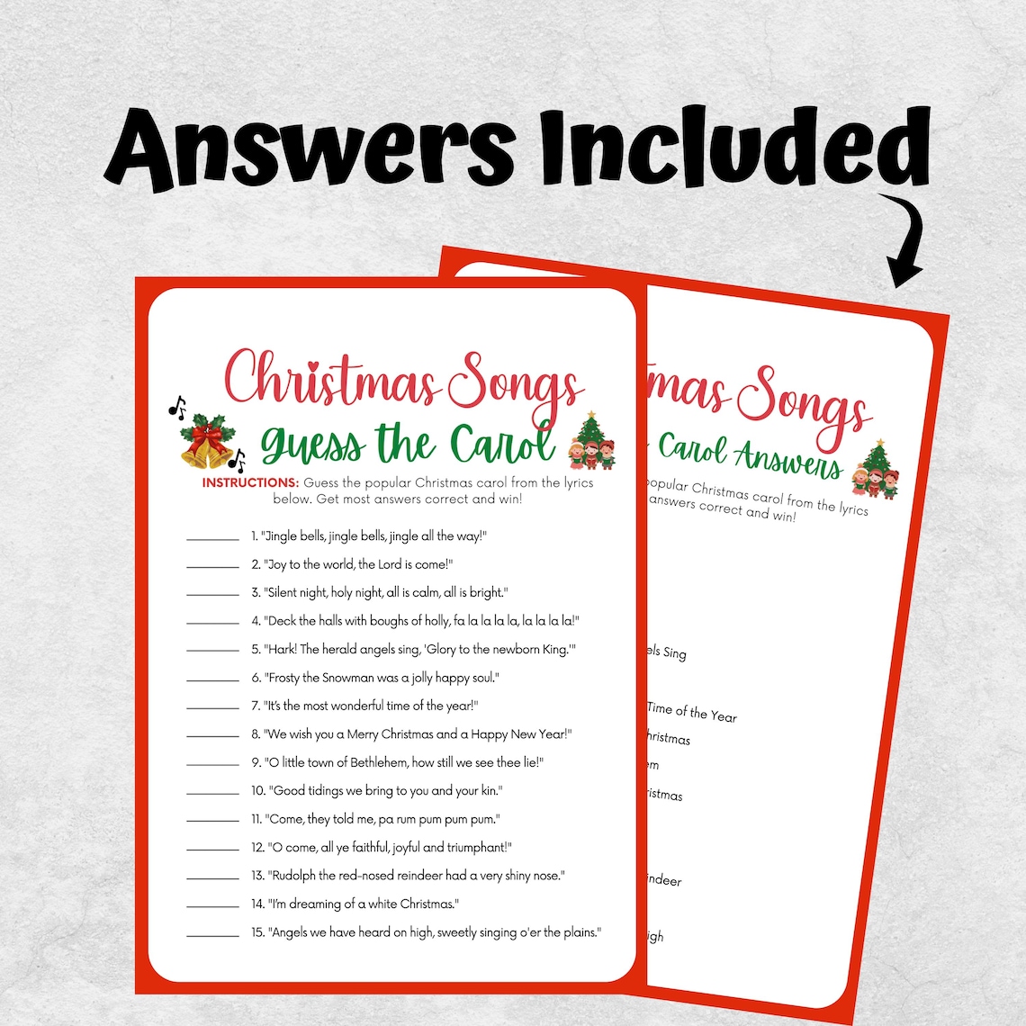 Christmas Carol Trivia, Christmas Games, Guess the Carol, Printable ...