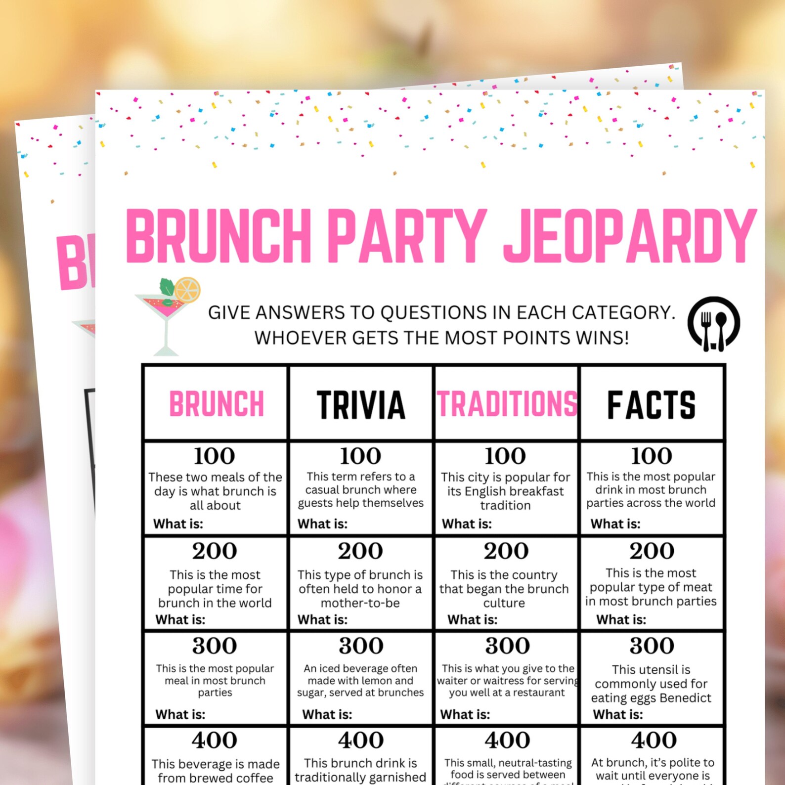 Brunch Party Games, Brunch Jeopardy, Brunch Games, Birthday Brunch ...