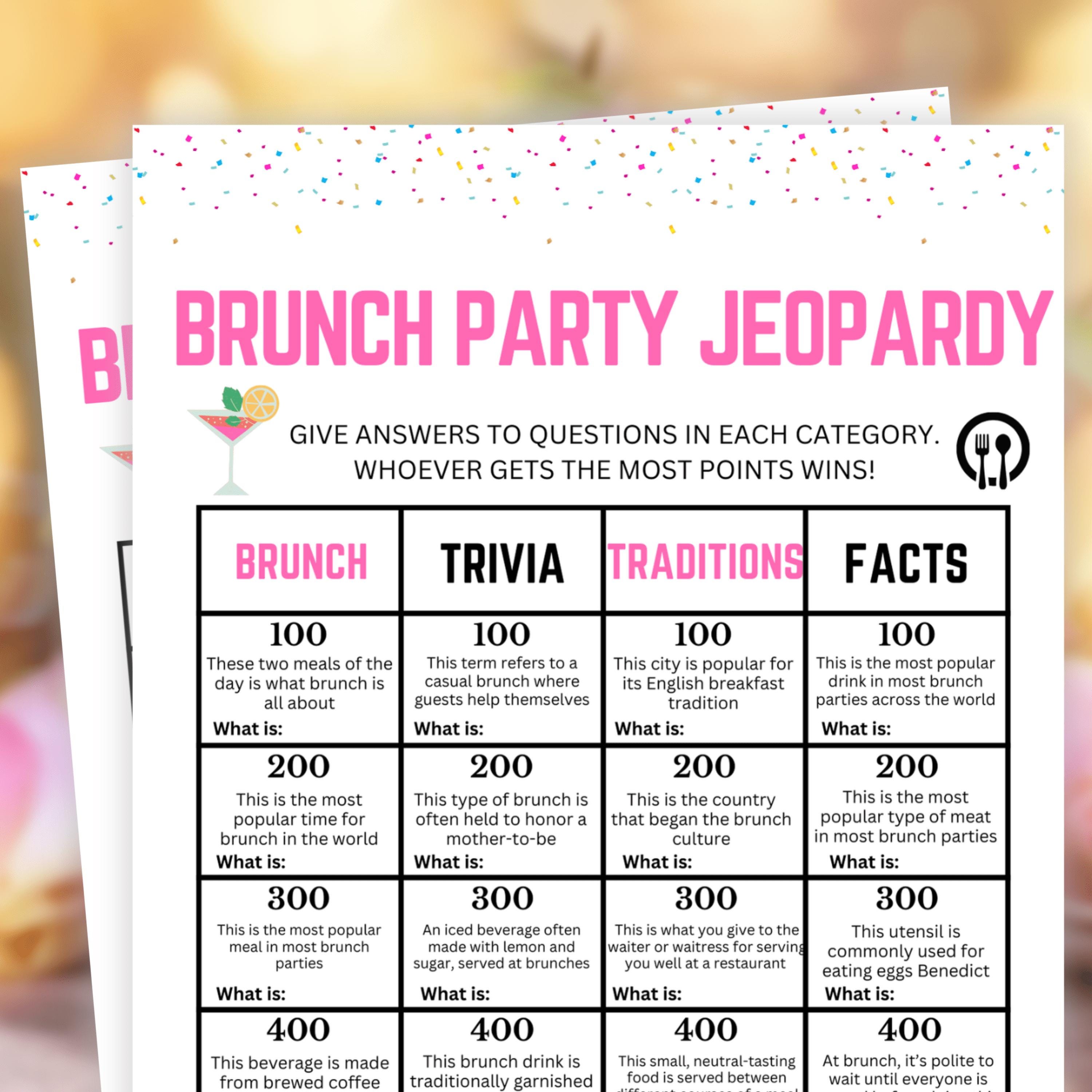 Brunch Party Games, Brunch Jeopardy, Brunch Games, Birthday Brunch ...