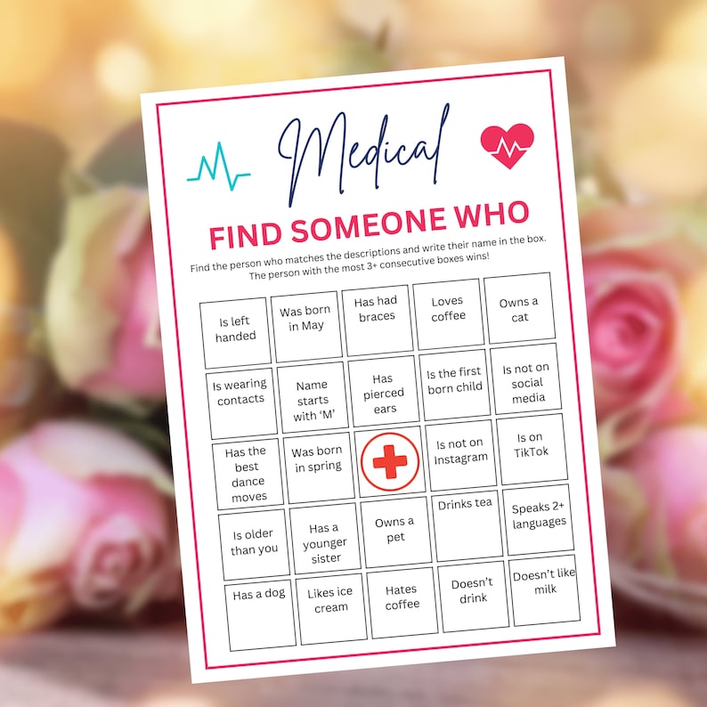 Medical Games, Find Someone Who BINGO, Medical Party Games, Mix and ...