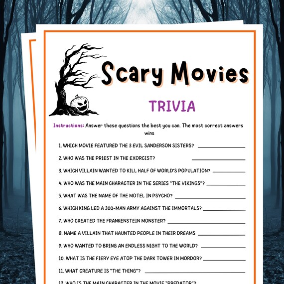 Horror Movie Trivia Printable Game Halloween Game Printable, 51% OFF