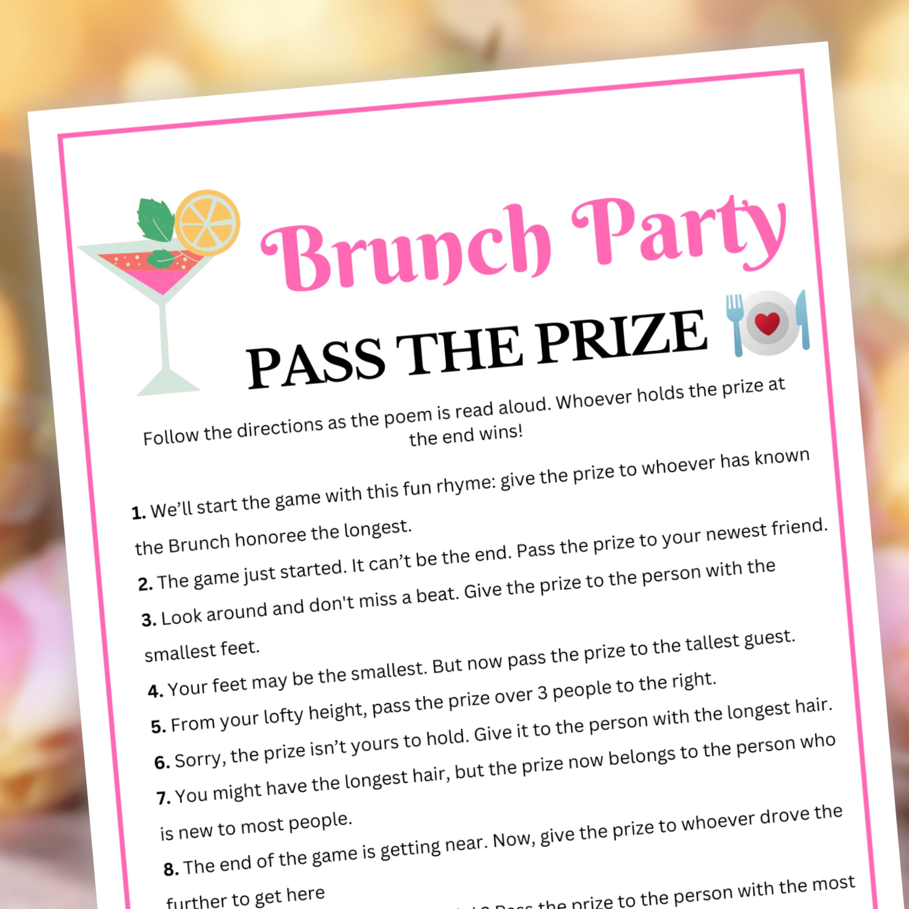 Brunch Games, Pass the Prize, Brunch Party Games, Birthday Brunch ...
